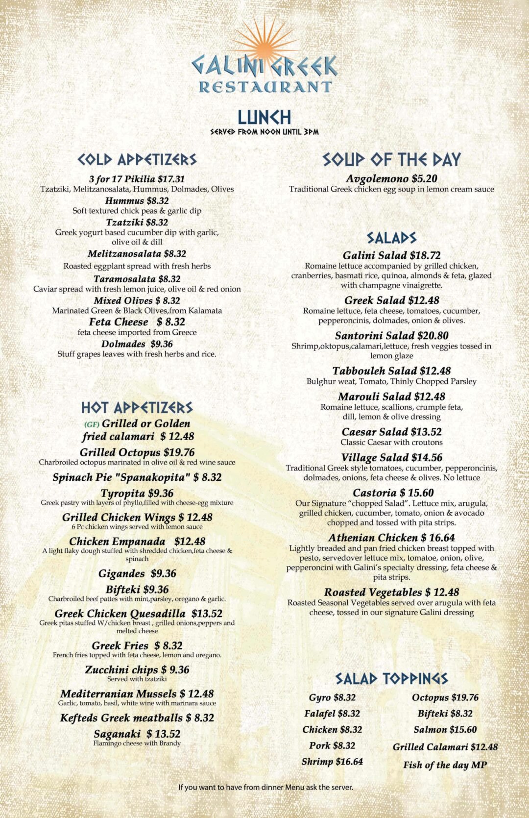 MENU - Galini Greek Restaurant